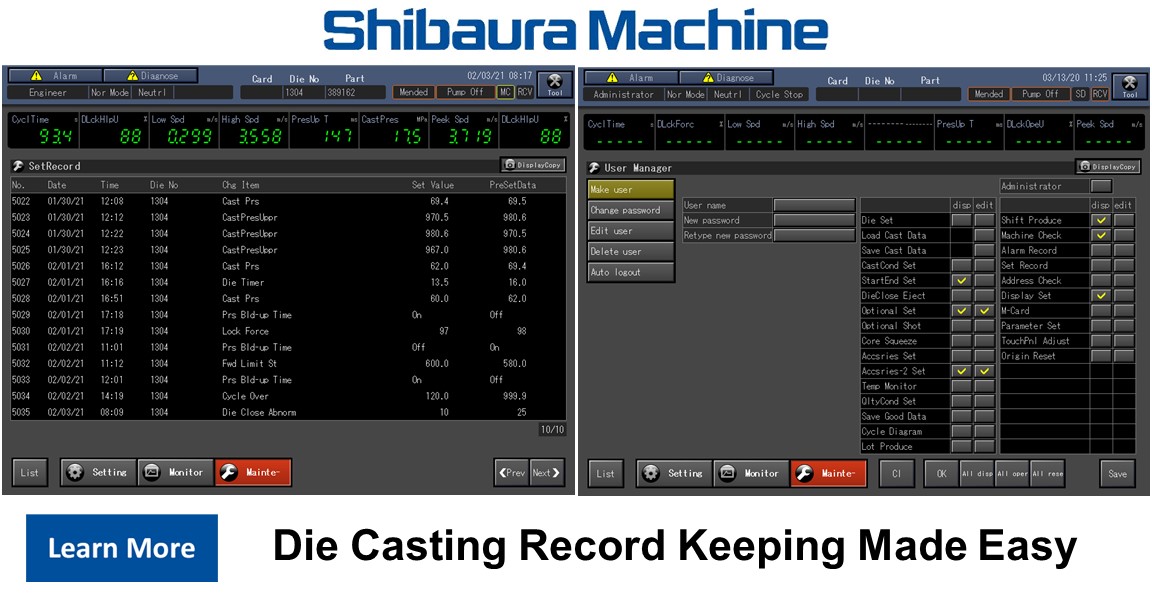 Shibaura Machine Makes Die Casting Record Keeping Easy